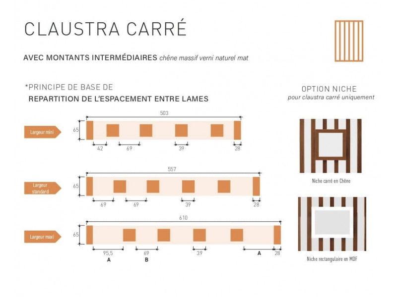 Claustra en Bois à section carrée sur mesure